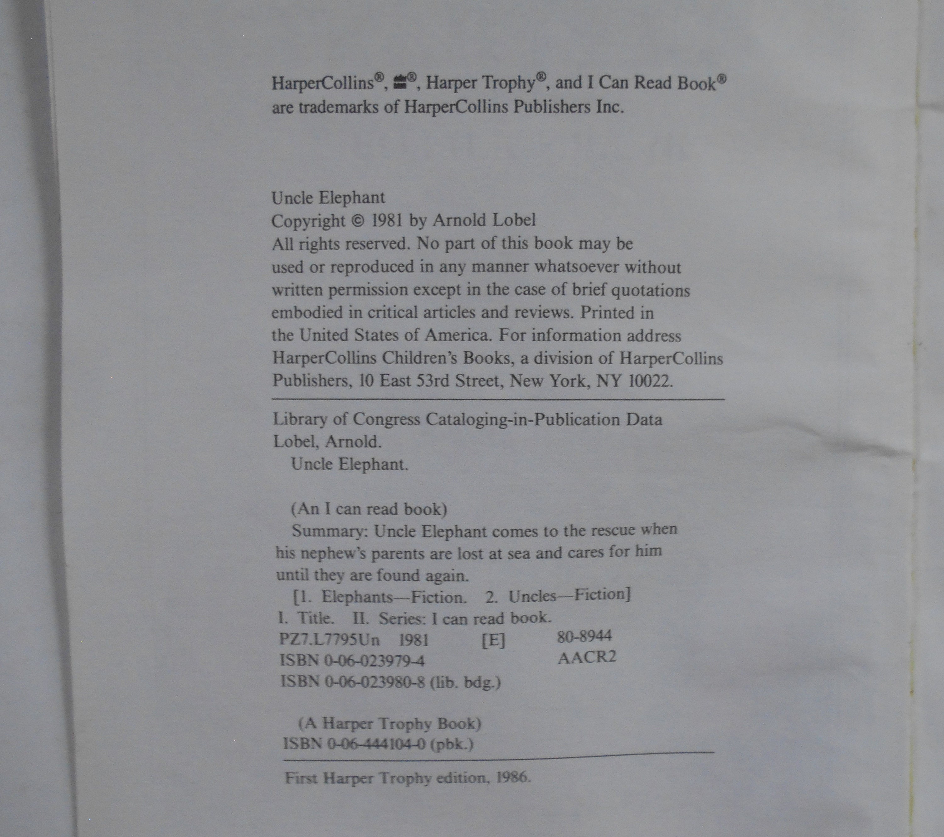 Uncle Elephant by Arnold Lobel an I Can Read Softcover - Etsy