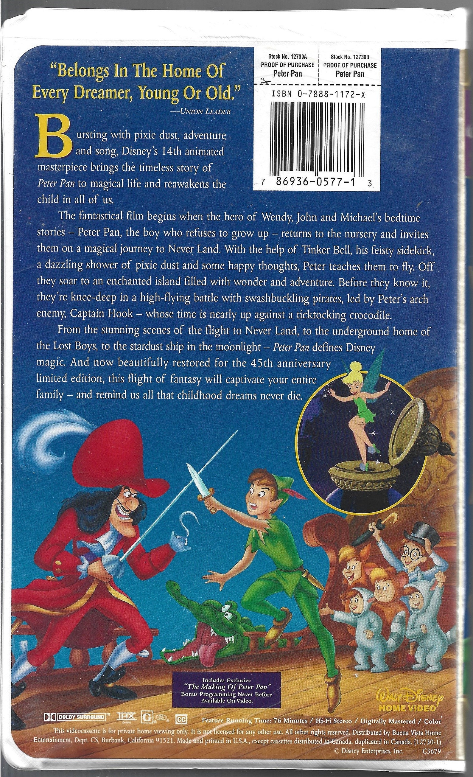 Walt Disney's Peter Pan VHS, 1998 45th Anniversary Masterpiece ...