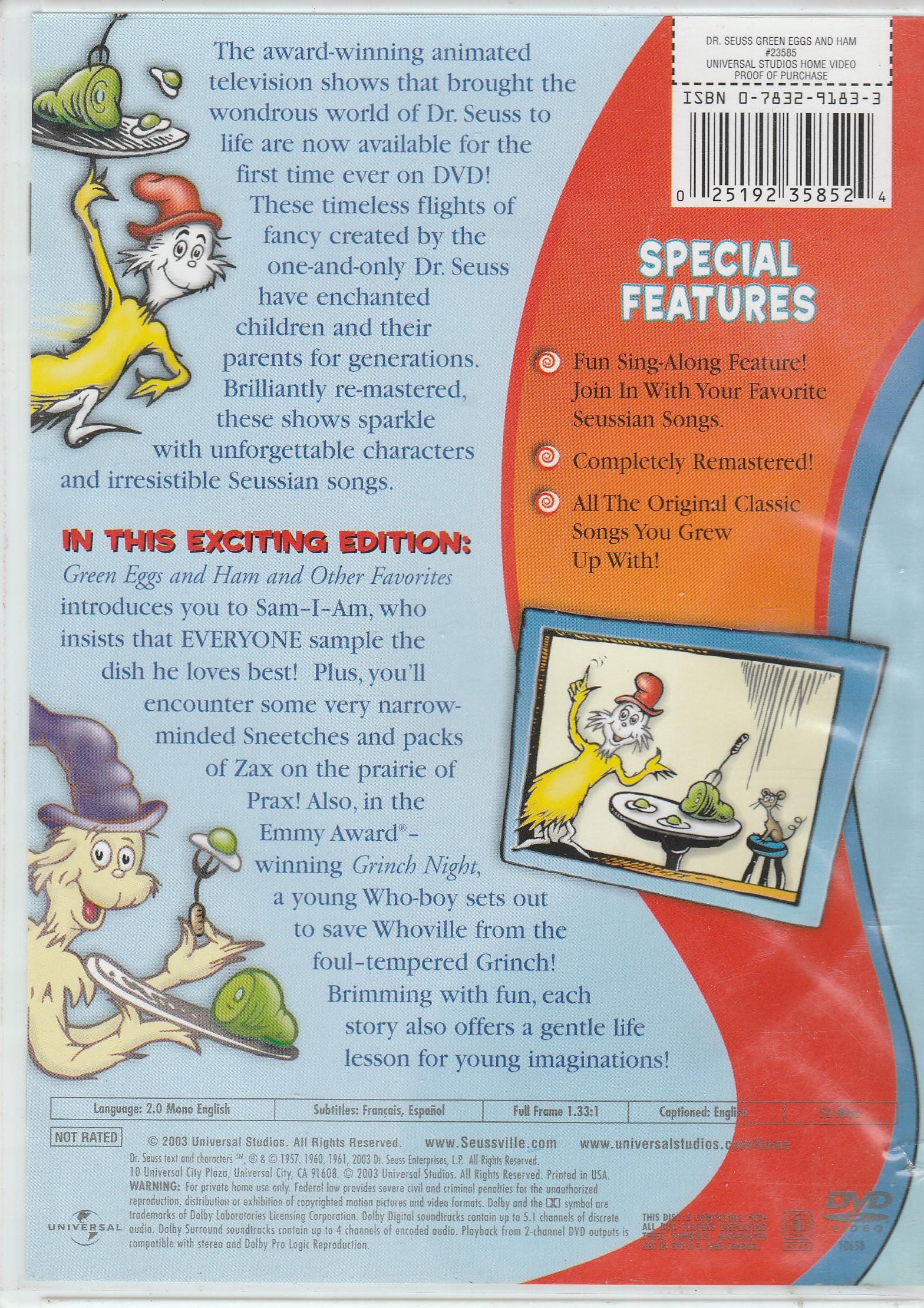 DVD - Dr. Seuss Green Eggs and Ham and Other Favorites, Grinch Night ...