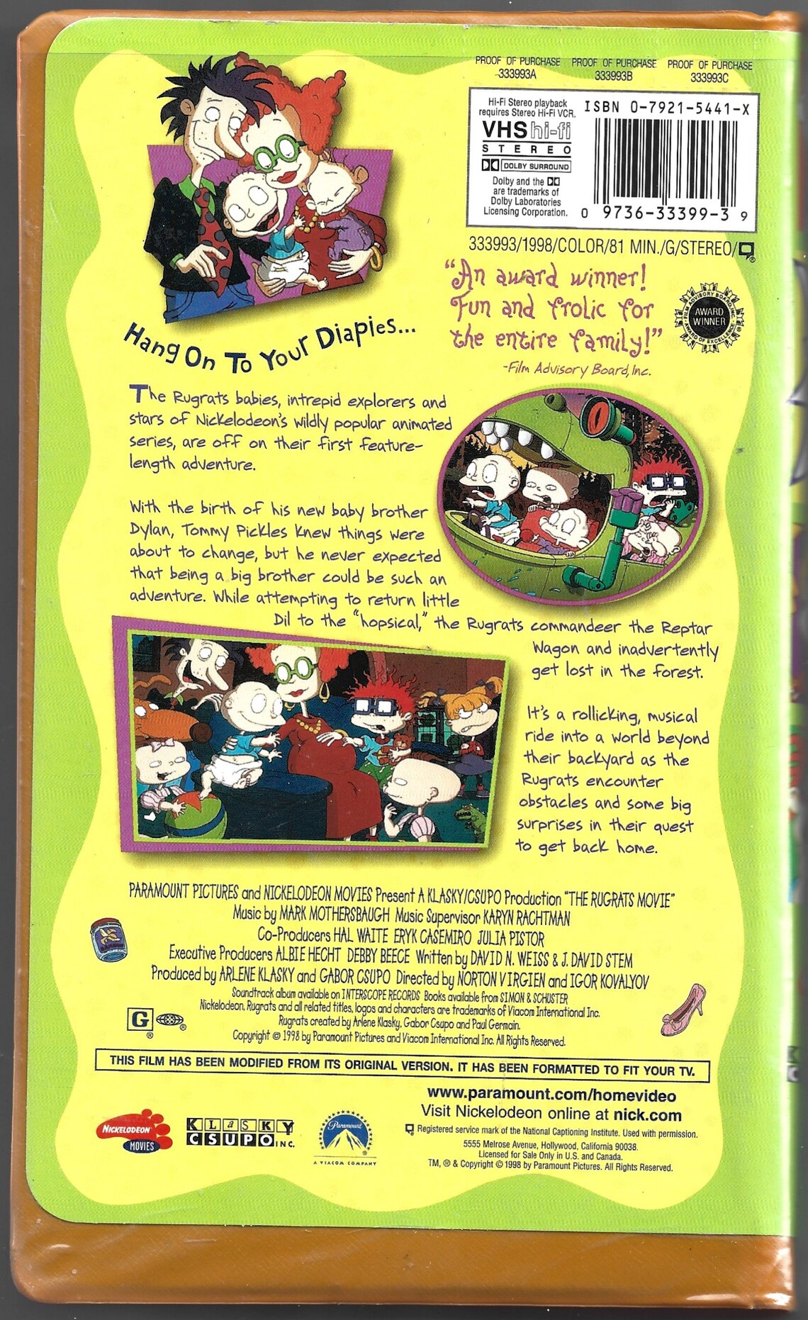 VHS the Rug Rat's Movie Nickelodeon VHS Format Cartridge 1998 - Etsy