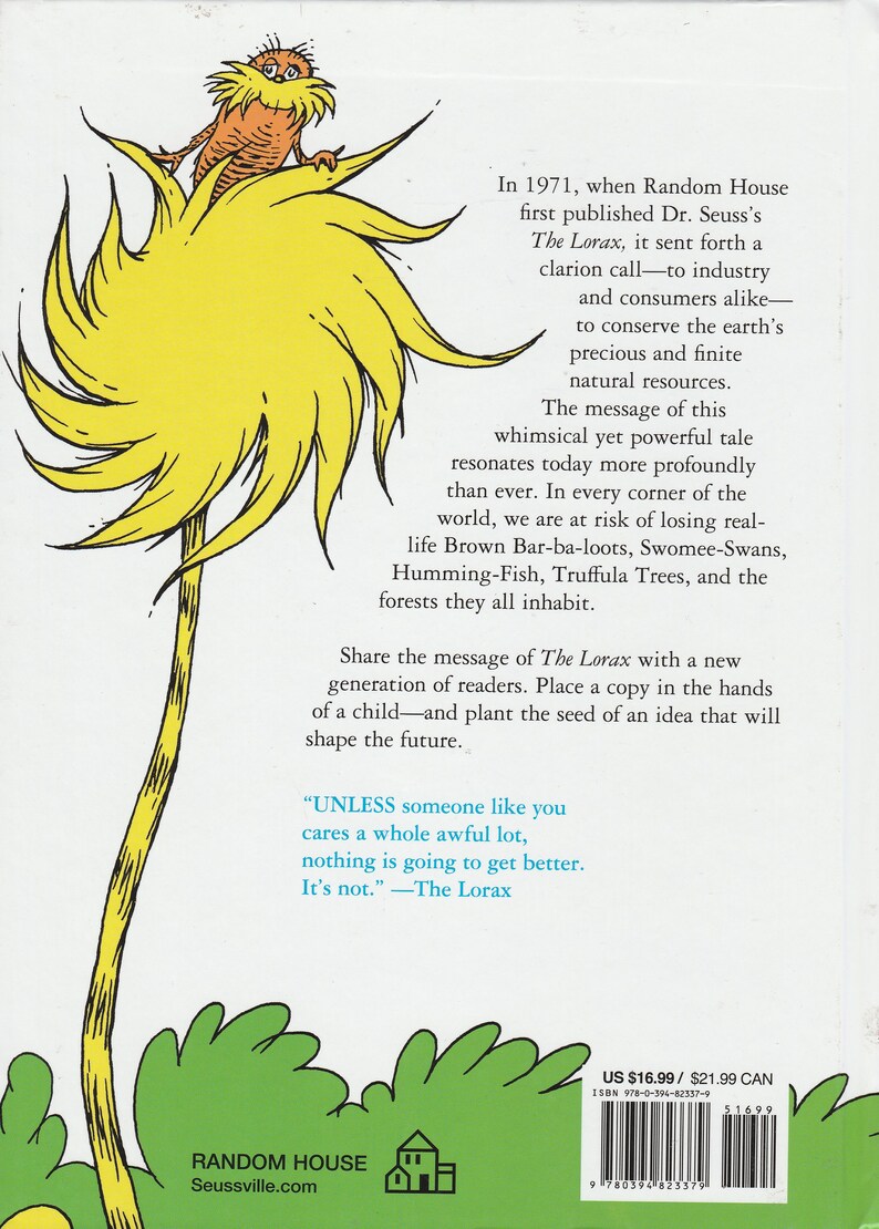 The Lorax, by Dr. Seuss Large Edition Hardback Book 1999 - Etsy