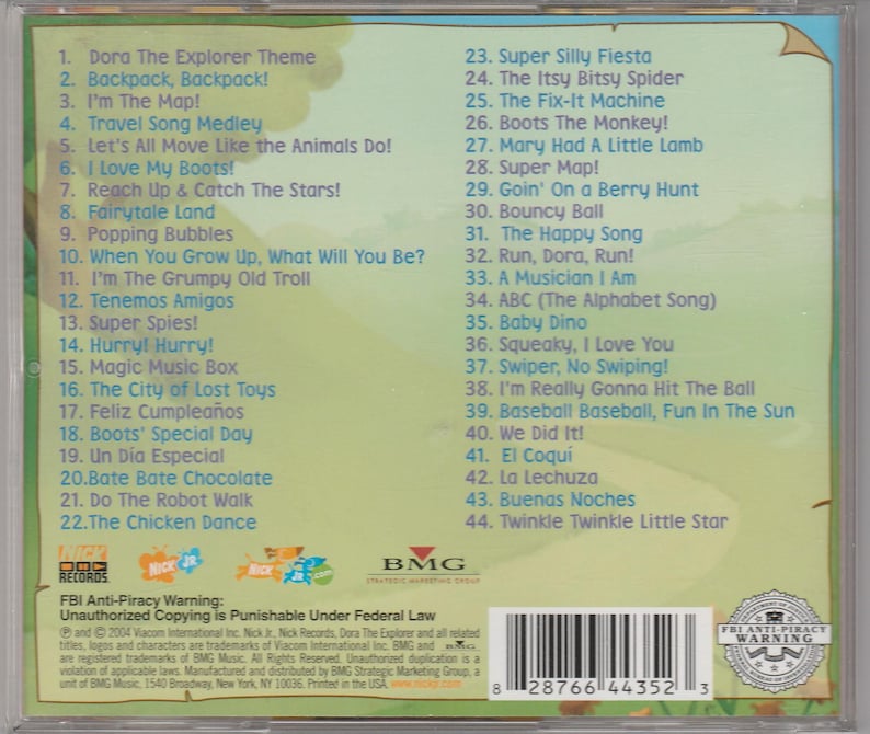 Dora the Explorer Music CD * Nick Jr. 2004 * Singing Over 40 Songs - Etsy