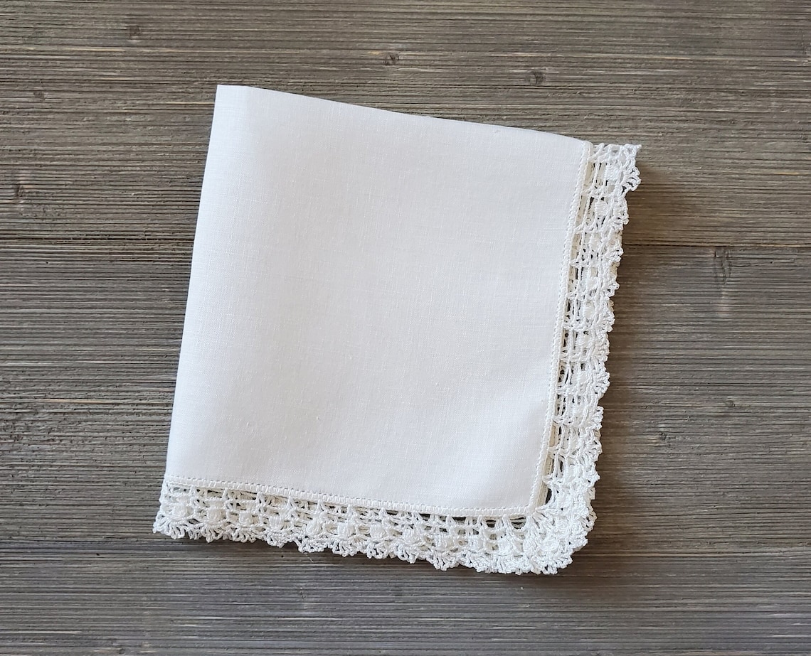 White Linen Hankie, Fancy Crochet Lace, Vintage Wedding Handkerchief ...