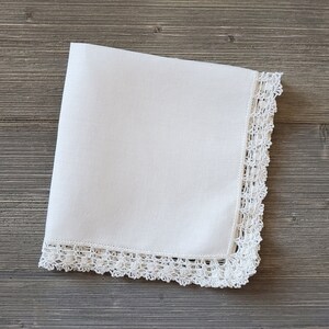 White Linen Hankie, Fancy Crochet Lace, Vintage Wedding Handkerchief ...