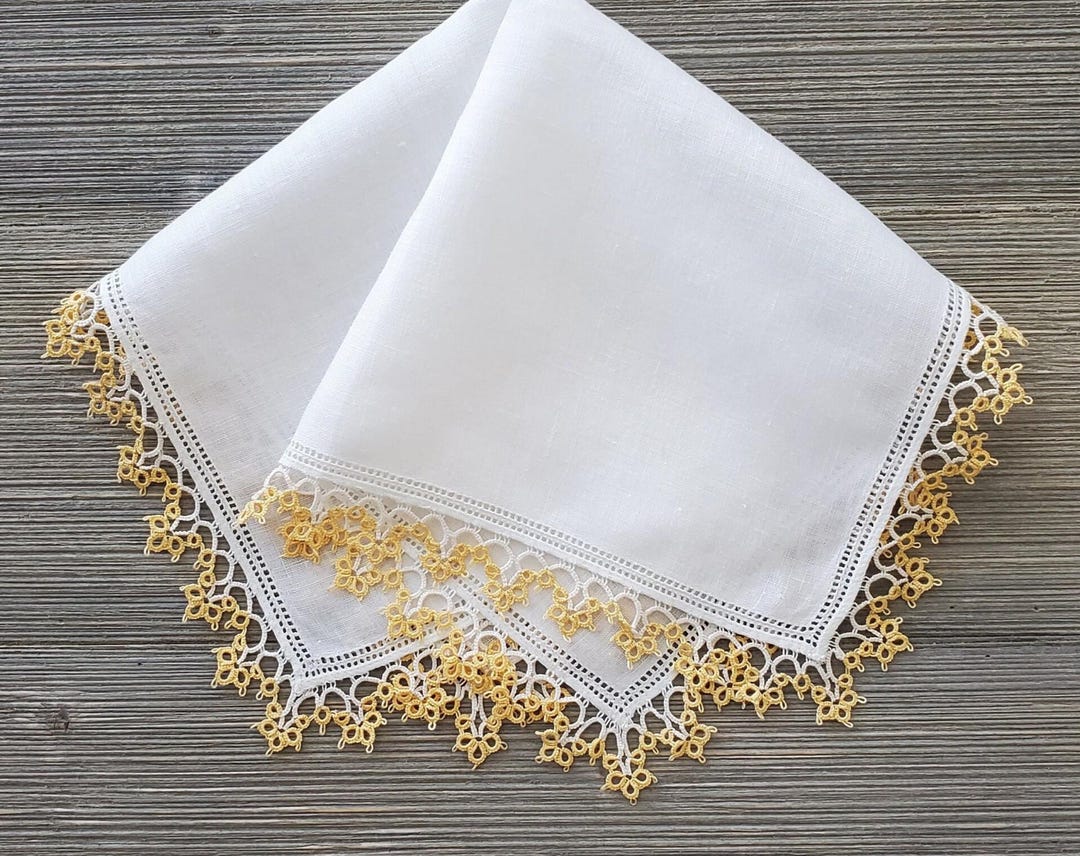 Gold Tatted Lace Hankie, Linen & Crochet Vintage Handkerchief, for the ...