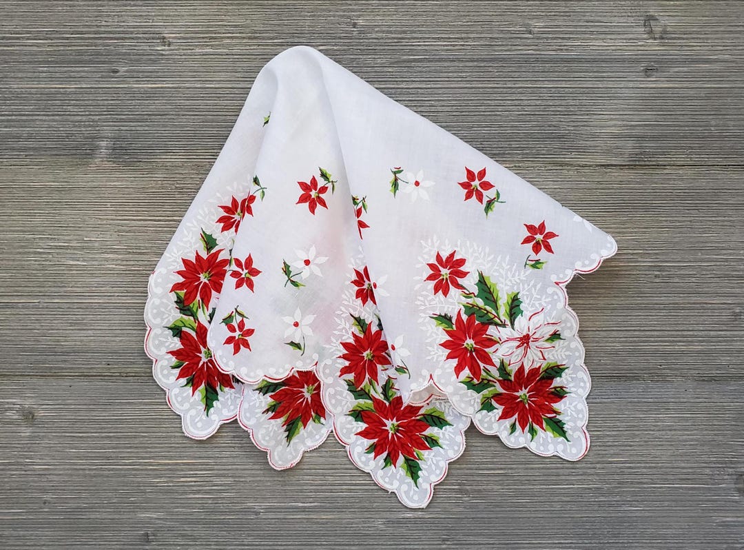 Vintage Holiday Hankie, Christmas Poinsettia Handkerchief - Etsy