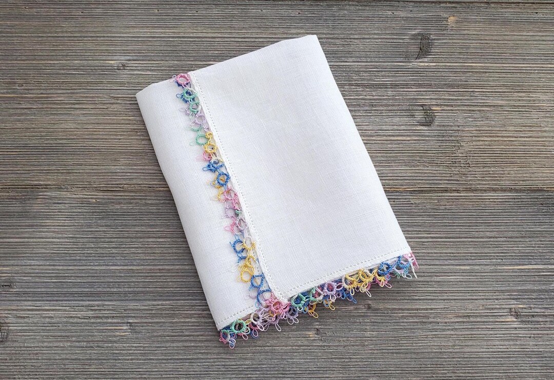 Pastel Crochet Hankie, Tatted Lace Vintage Handkerchief - Etsy