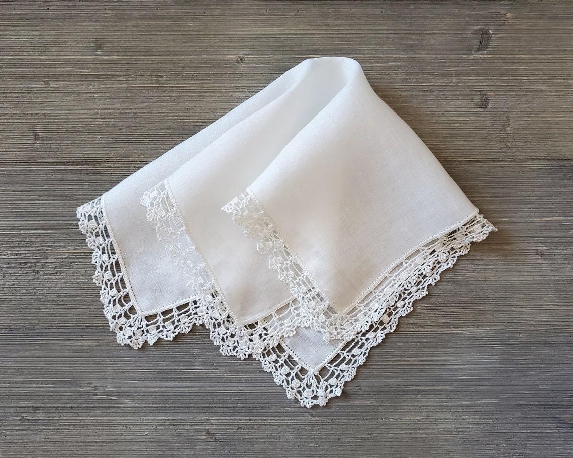 White Linen Hankie, Fancy Crochet Lace, Vintage Wedding Handkerchief ...