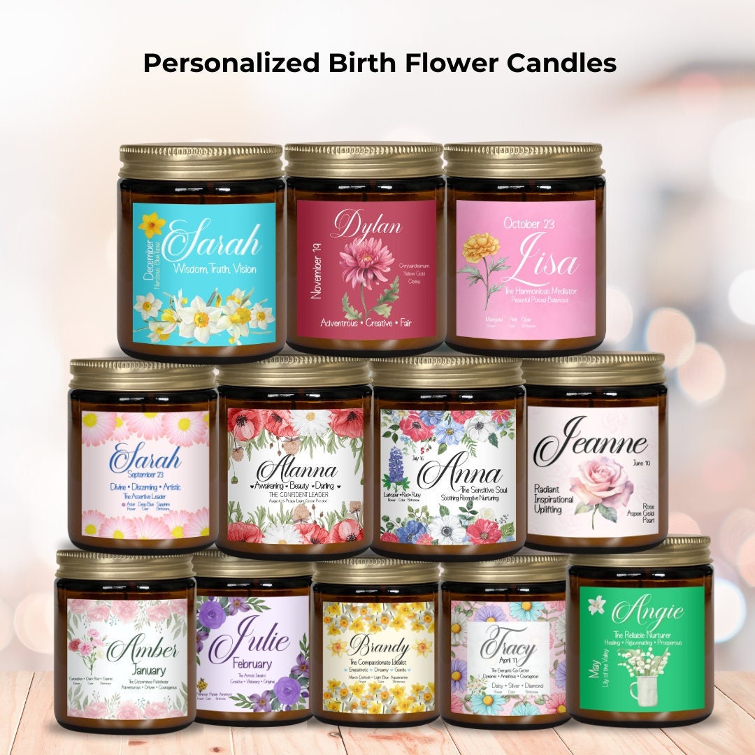 Birth Month Flower Candle - Birthdate Candle Personalized Candle ...