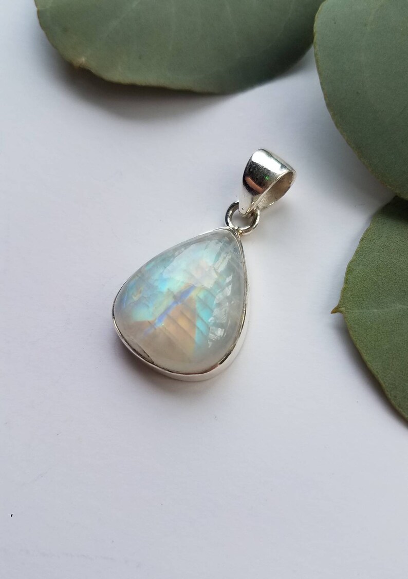 Sterling Silver Rainbow Moonstone Pendant - Etsy