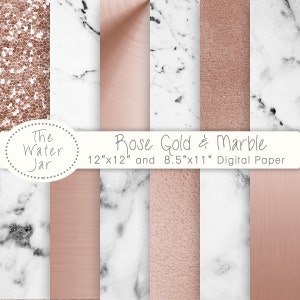 Marble and Rose Gold Digital Paper, Commercial Use, Digital Rose Gold ...