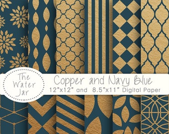 Navy and Copper Wallpaper - Etsy
