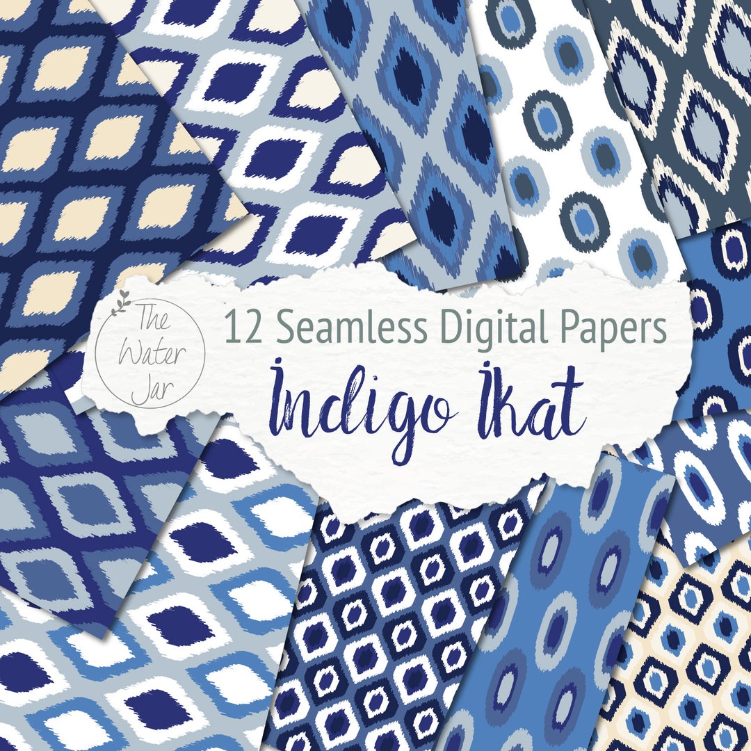 Indigo Blue Ikat Digital Paper Pack, Seamless Scrapbooking Printable ...