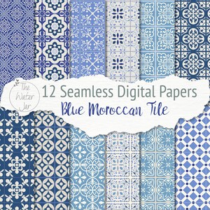 Blue Moroccan Tile Digital Paper Pack, Moroccan Pattern in Blue ...
