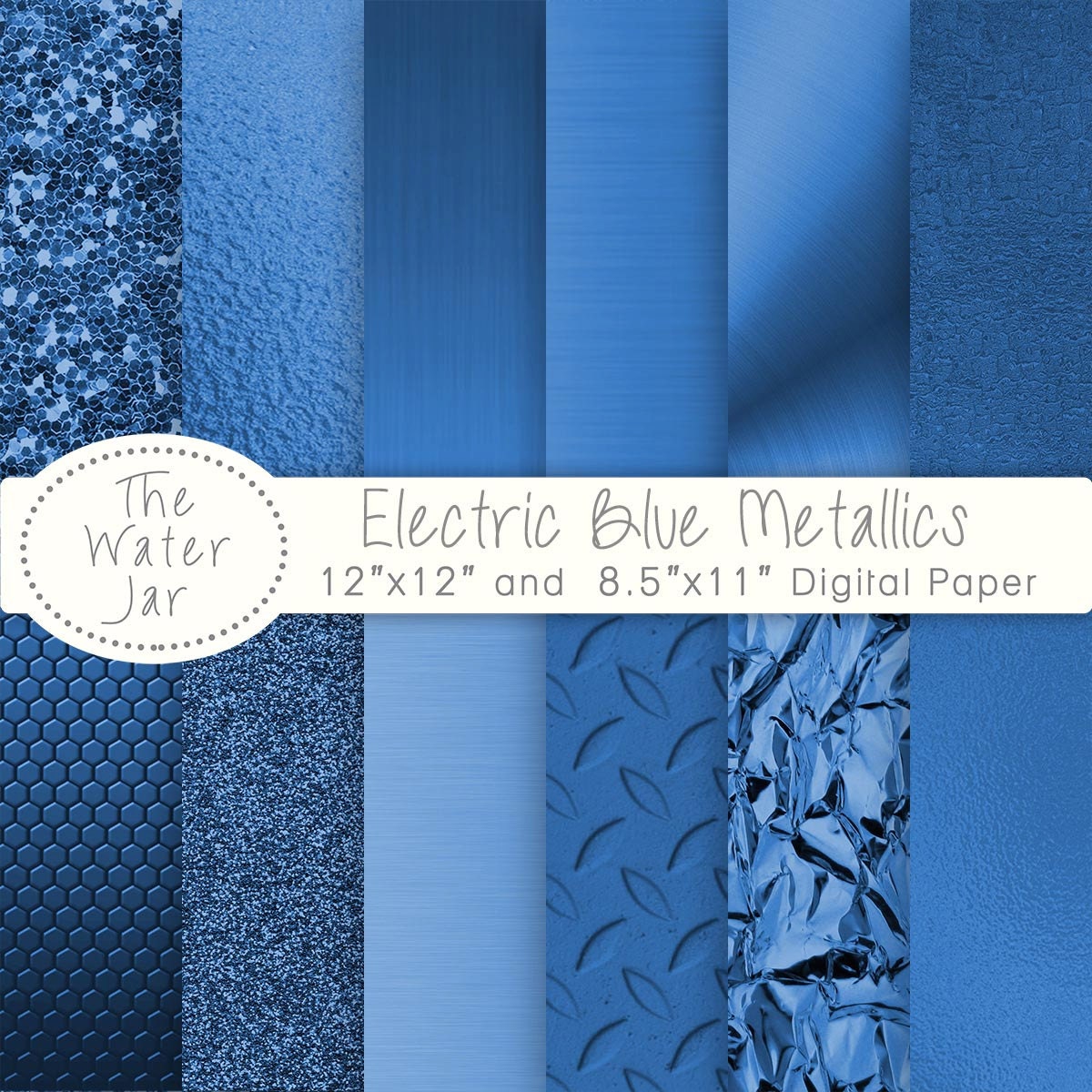 Blue Metallic Texture Digital Papers and Vibrant Electric Blue Metallic ...