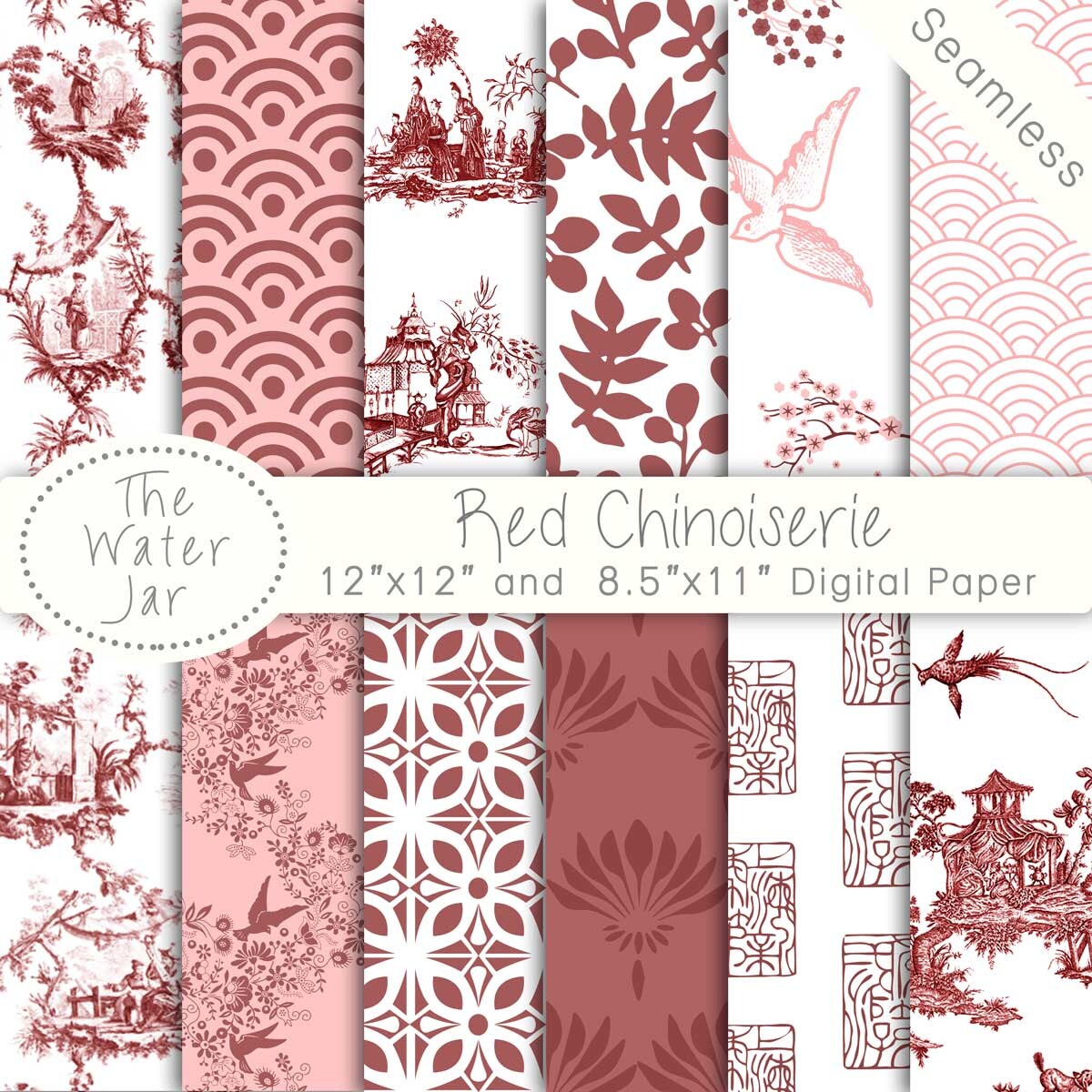 Red Chinoiserie China Red Digital Papers, Chinoiserie Scrapbook ...