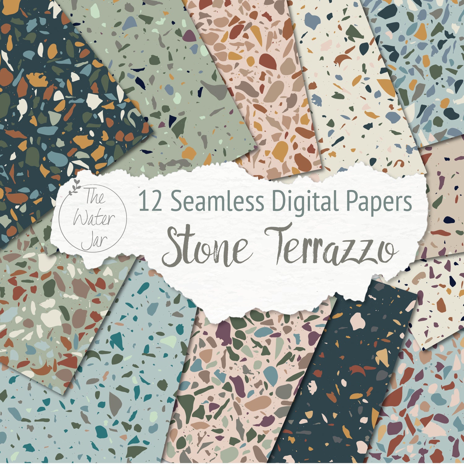 Stone Terrazzo Digital Paper Pack, Printable Terrazzo Designs in Muted ...