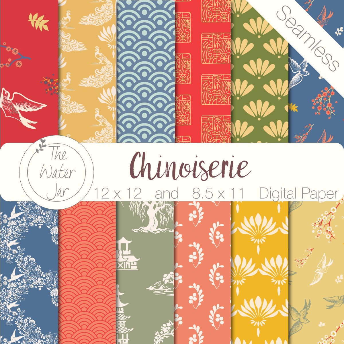 Printable Chinoiserie Designs, Seamless Chinioserie Prints, Chinese ...
