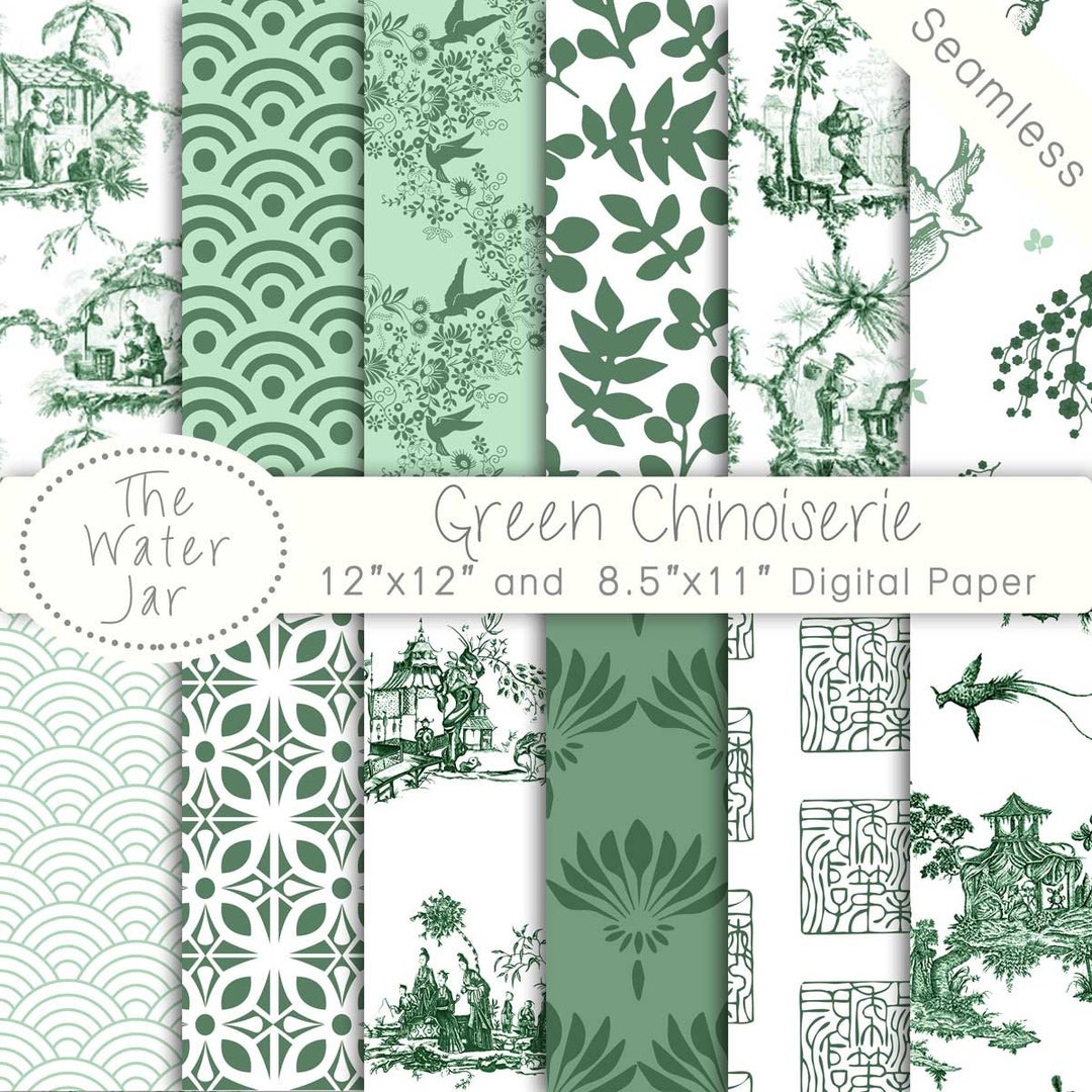 Green Chinoiserie Digital Papers, Chinoiserie Wallpaper Digital Paper ...