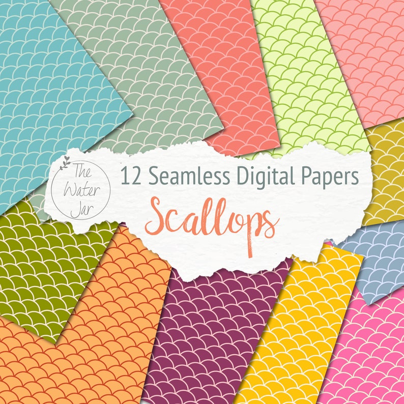 Printable Scallop Design & Fish Scales Design, Digital Paper Pack in ...
