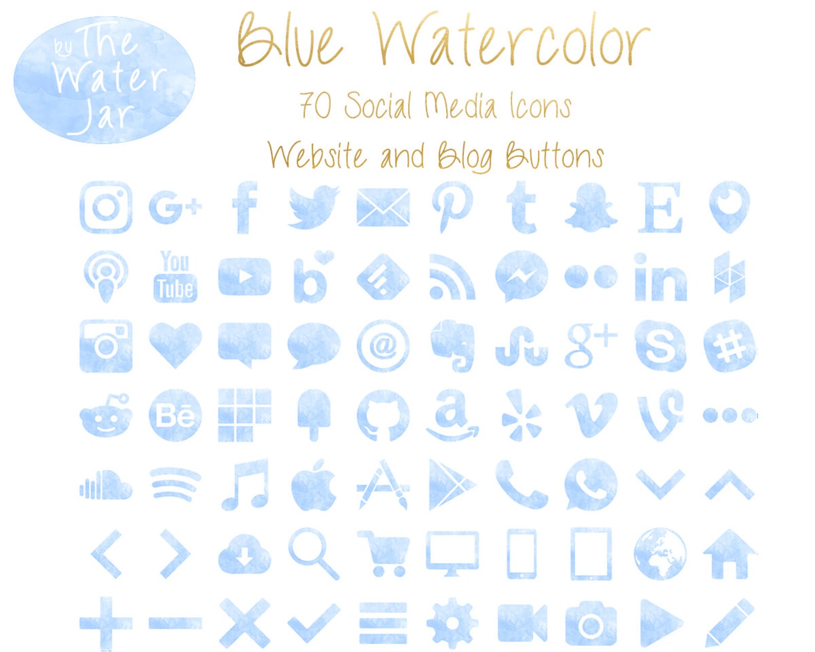 Blue Watercolor Social Media Icons Social Icons, Pale Blue Website ...