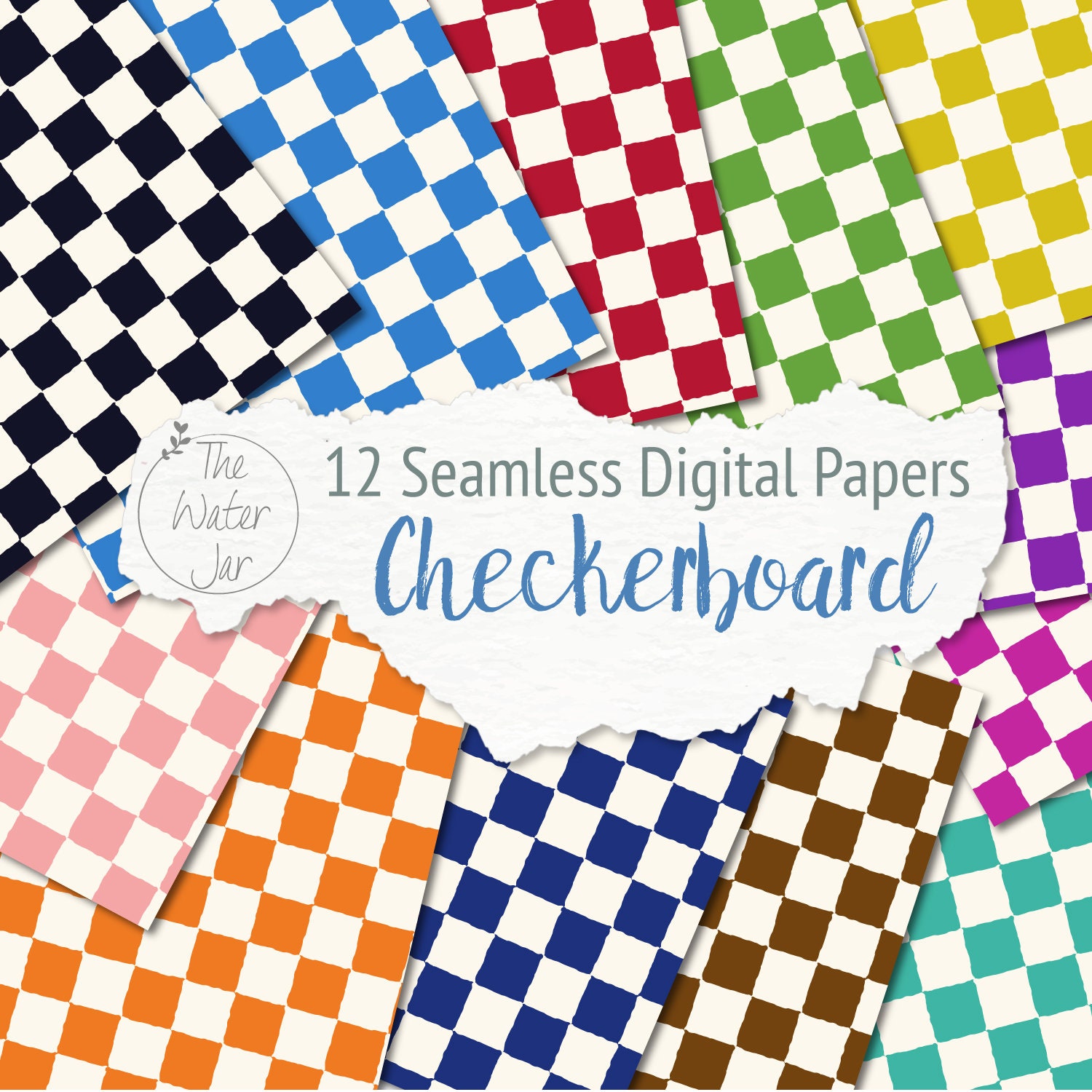 Printable Checkerboard Digital Paper Pack Designs in Bright Colors ...