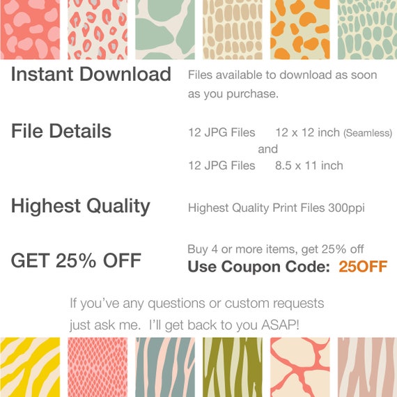 Digital Paper Pack Serengeti Animal Print Patterns Leopard Printable ...