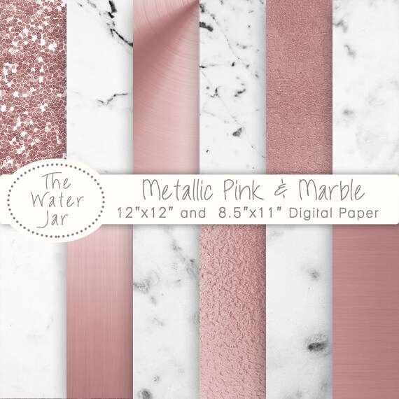 Marble and Rose Gold Pink Digital Paper Metallic Pink Rose | Etsy