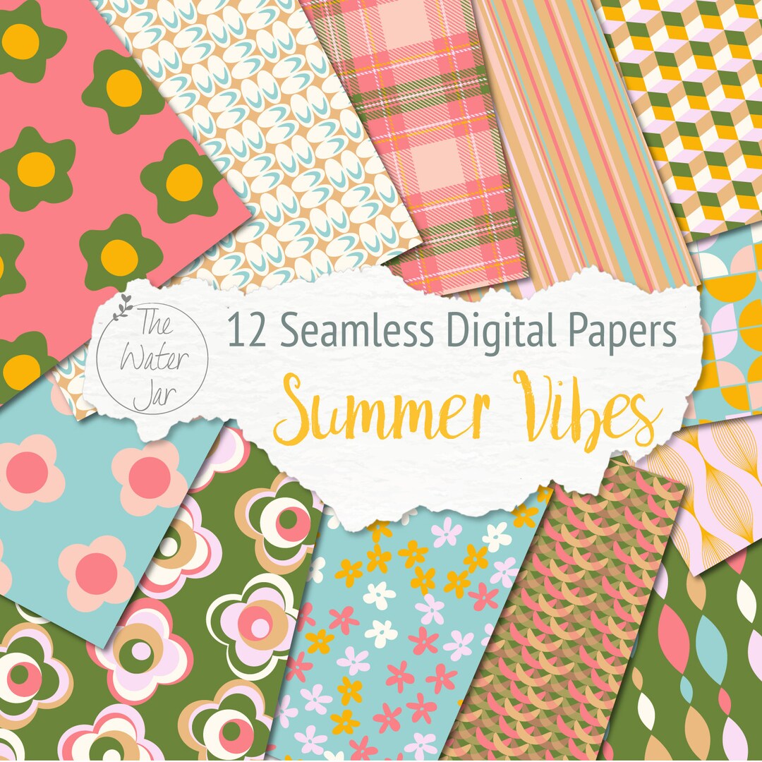 Vintage Summer Floral Digital Paper Pack, Modern 70s & 80s Seamless ...
