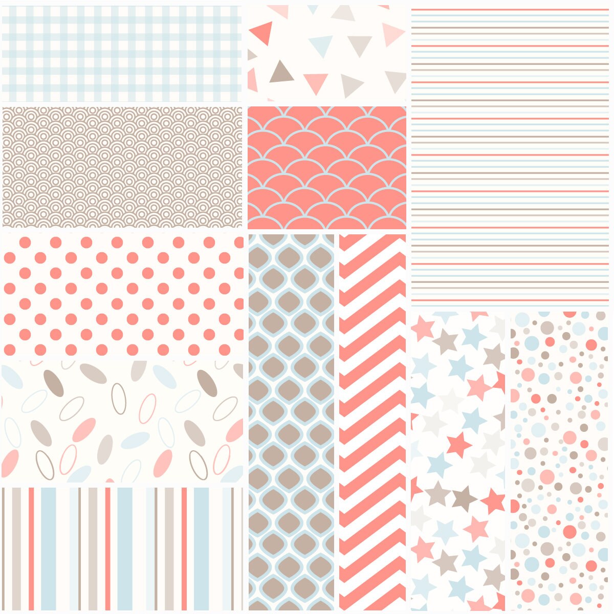 Printable Paper Digital Paper Pack in Coral and Blue | Etsy