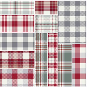 Holiday Plaid Digital Paper in Red, Green, White and Grey, Printable ...
