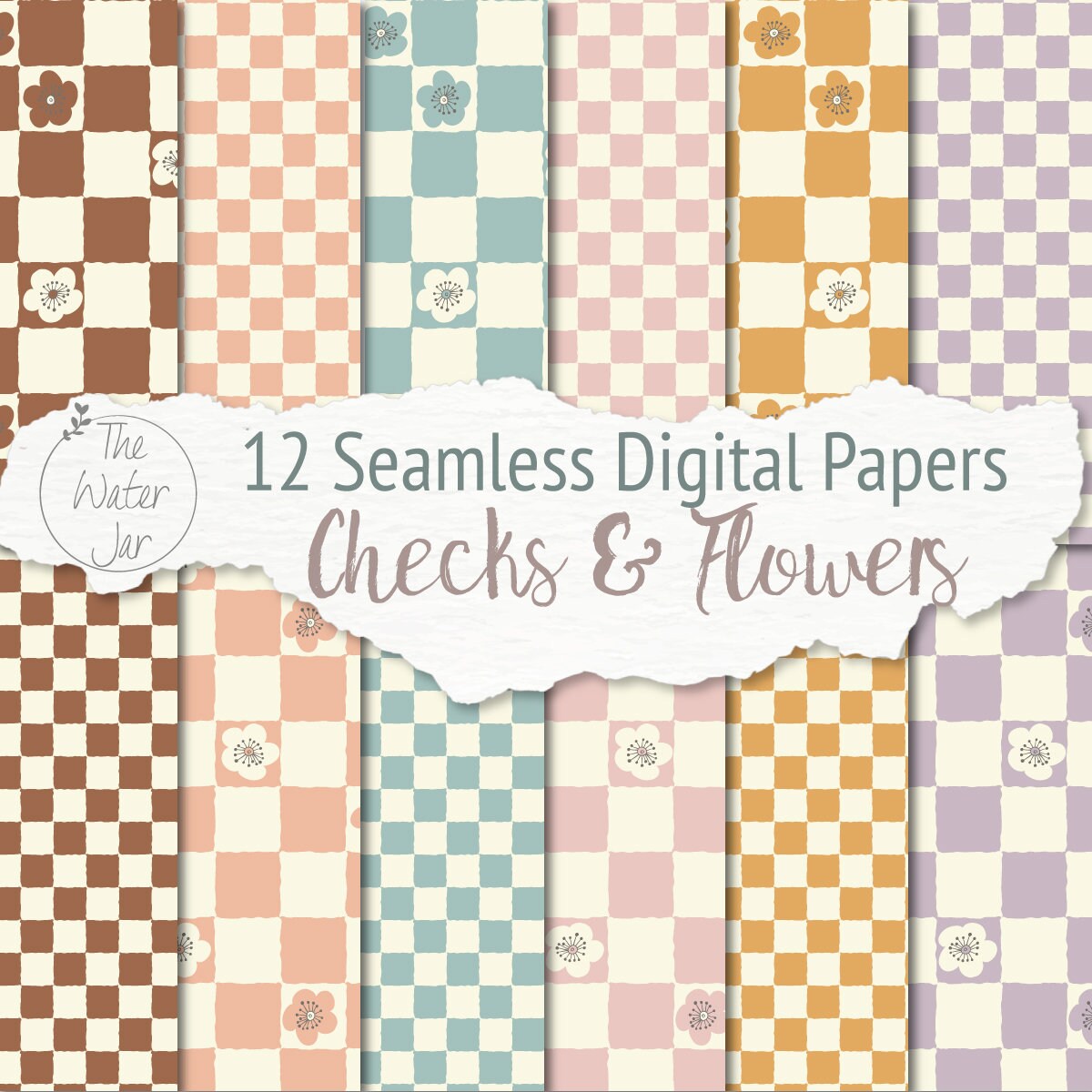 Printable Checkerboard Digital Paper Pack Designs in Bright Colors ...