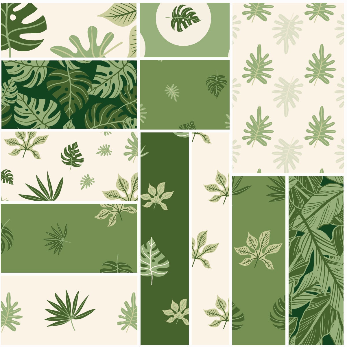 Tropical Leaves Digital Paper Pack, Green Jungle Foliage Printable ...