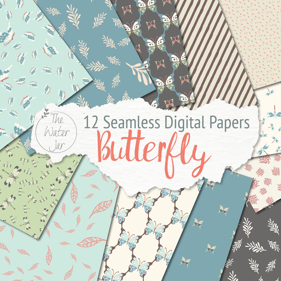 Butterfly Digital Paper Pack, Printable Butterfly Paper, Dragonfly ...