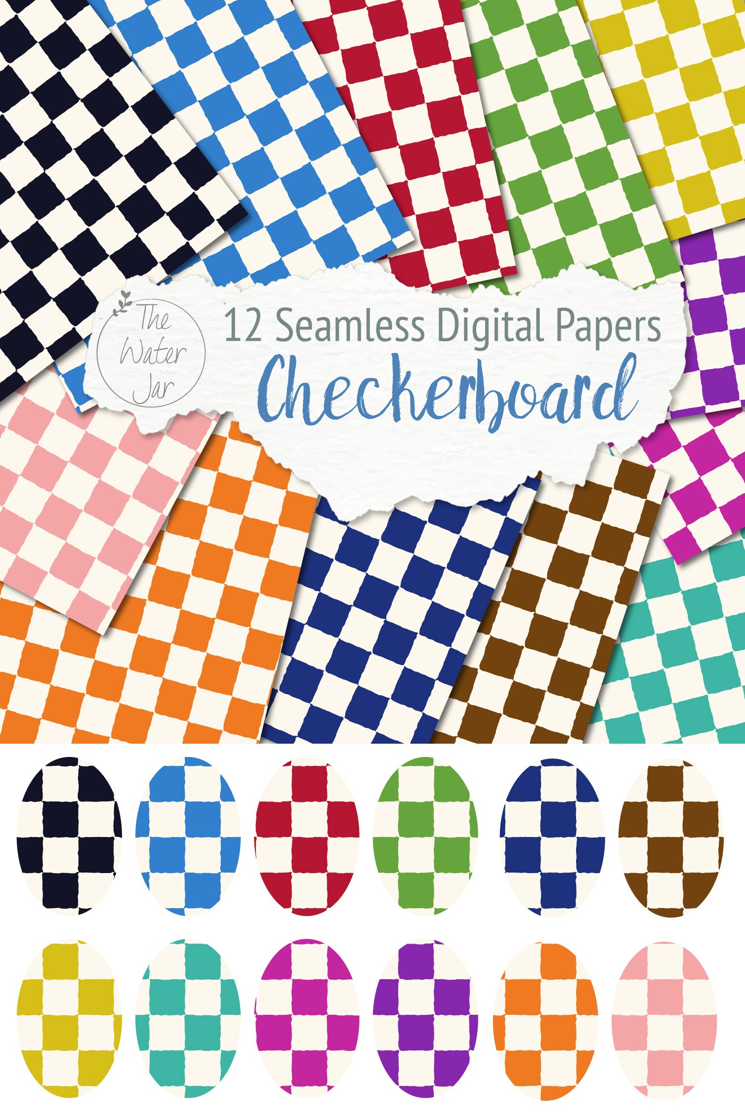 Printable Checkerboard Digital Paper Pack Designs in Bright Colors ...
