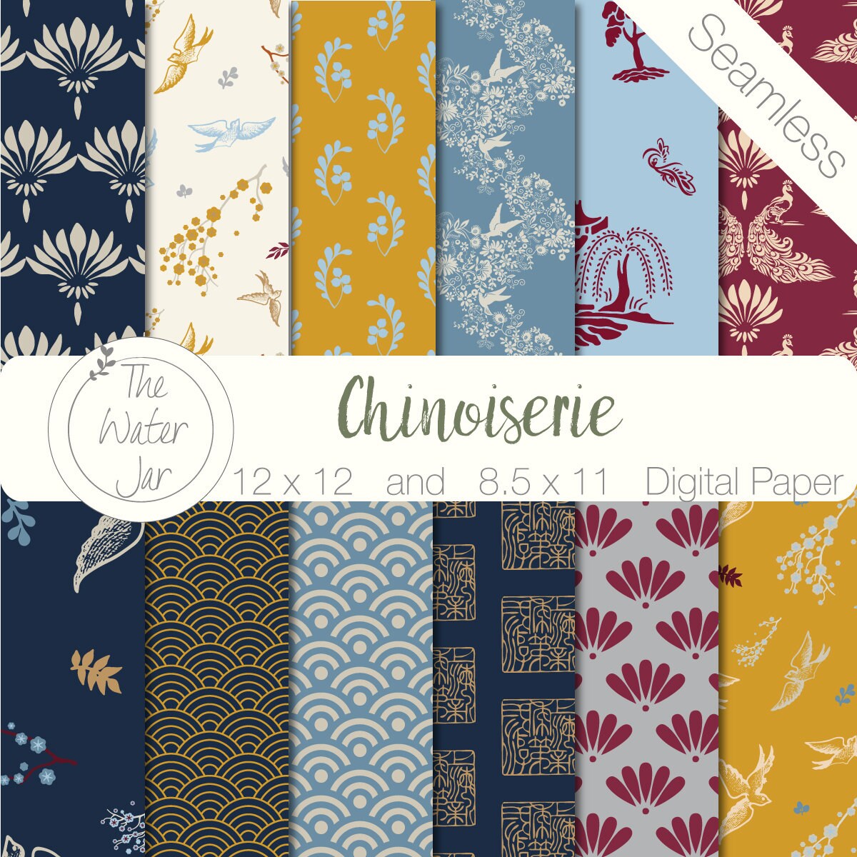 Digital Chinoiserie Wallpaper, China Pattern Digital Paper Pack ...