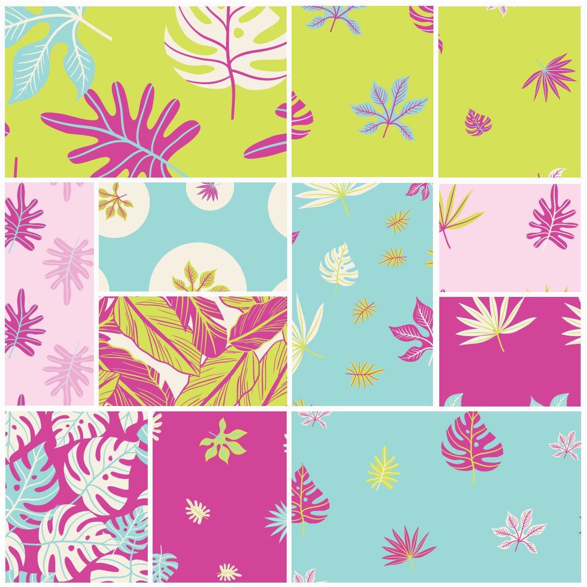 Printable Pink Tropical Digital Paper Pack, Bright Summer Tropical Leaf ...