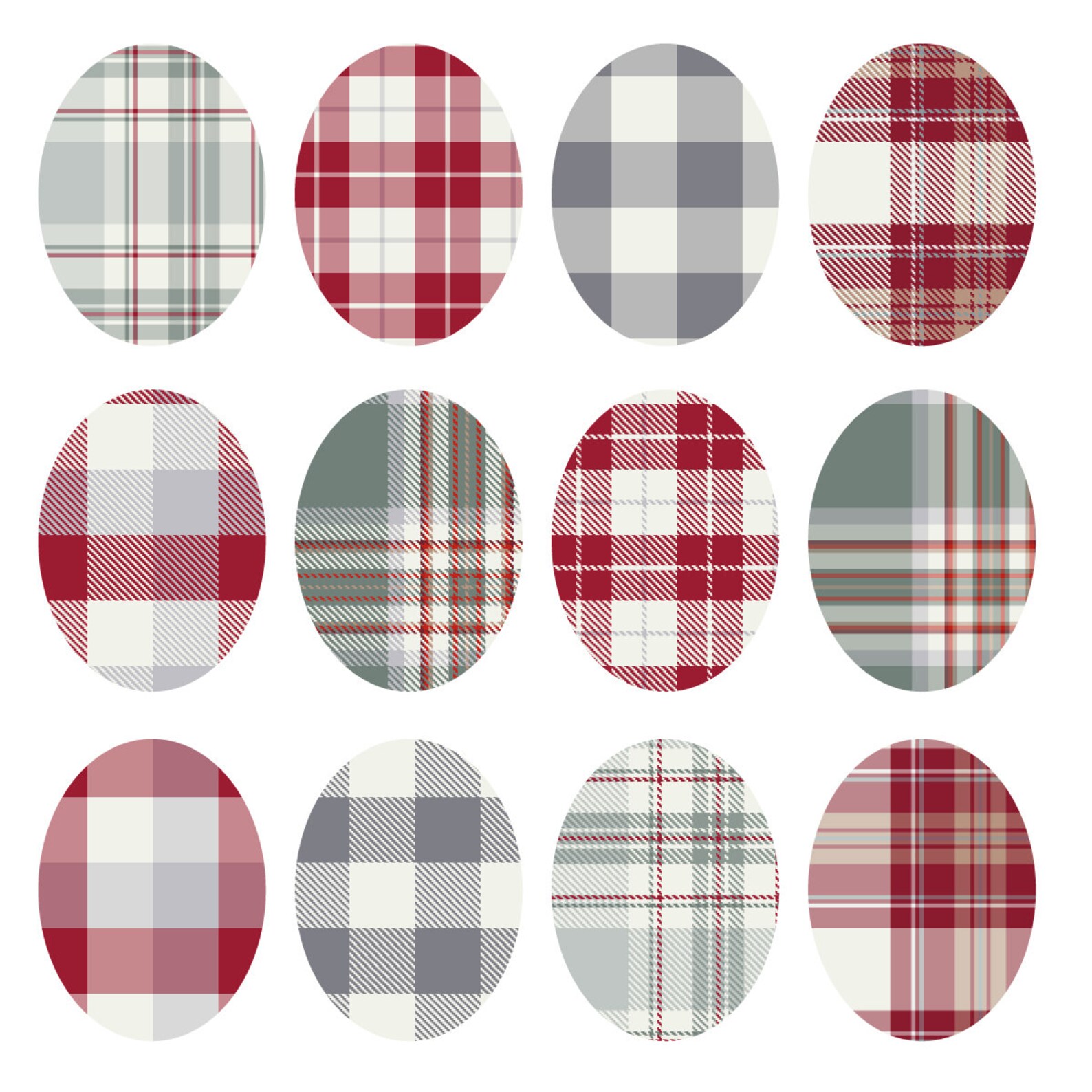 Holiday Plaid Digital Paper in Red, Green, White and Grey, Printable ...