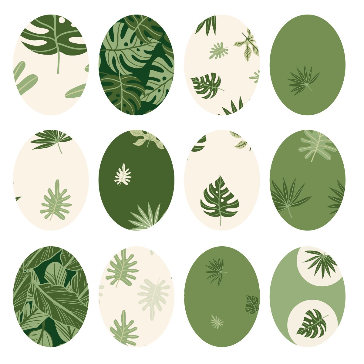 Tropical Leaves Digital Paper Pack, Green Jungle Foliage Printable ...