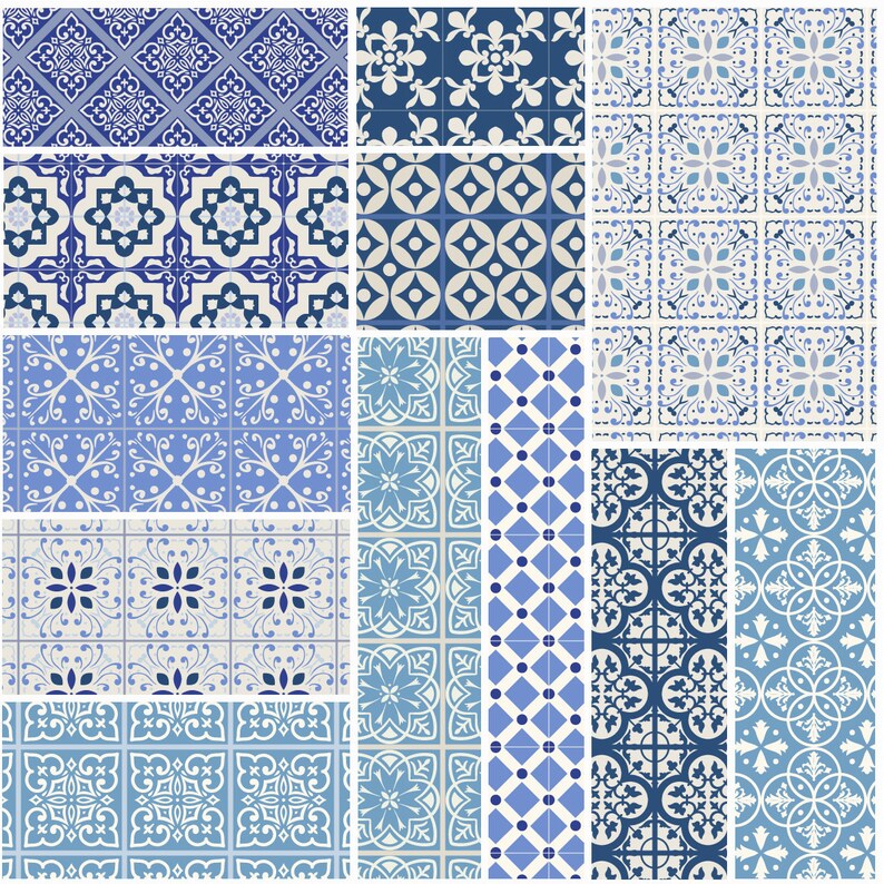 Blue Moroccan Tile Digital Paper Pack, Moroccan Pattern in Blue ...