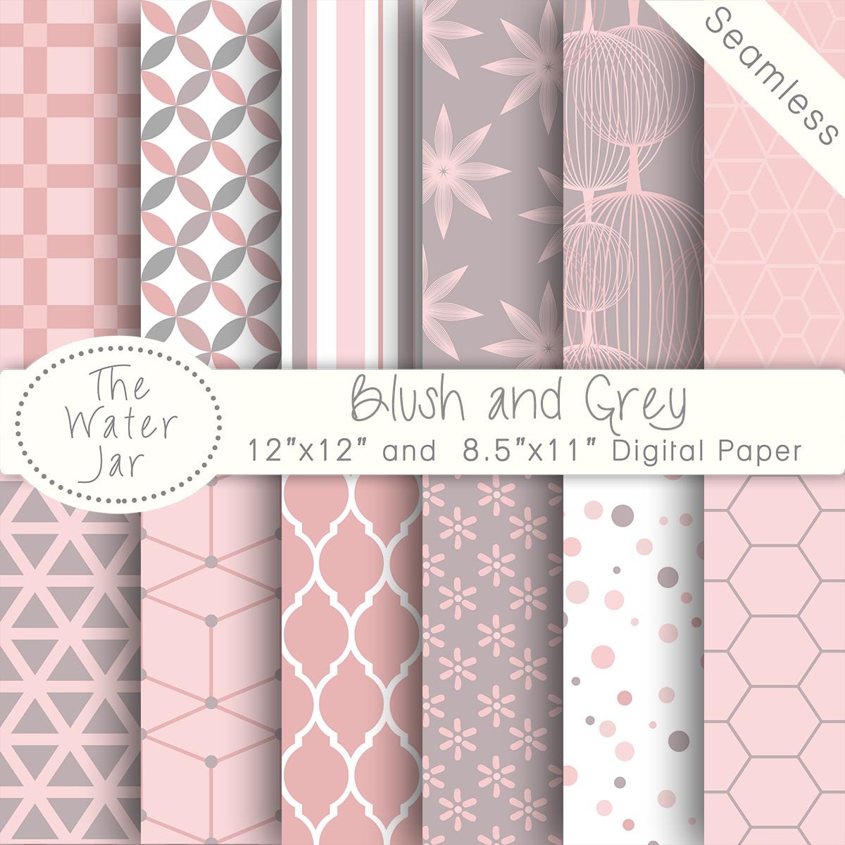 Blush and Grey Digital Wallpaper, Pink, Rose, SEAMLESS Digital Paper ...