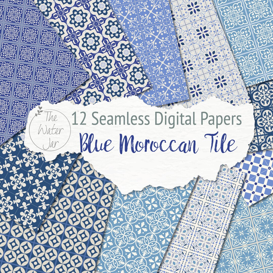 Blue Moroccan Tile Digital Paper Pack, Moroccan Pattern in Blue ...