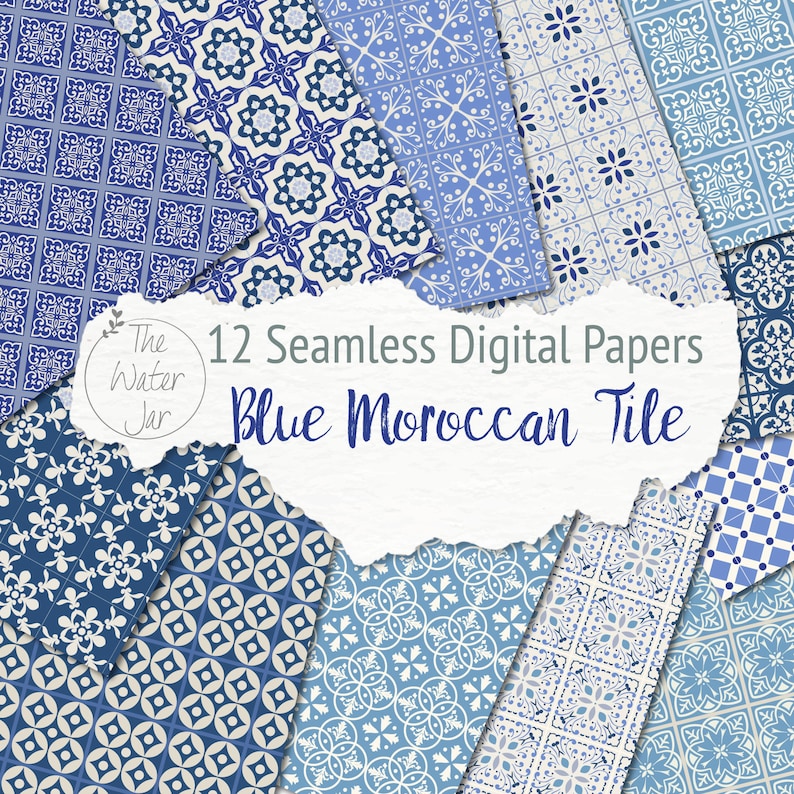 Blue Moroccan Tile Digital Paper Pack, Moroccan Pattern in Blue ...