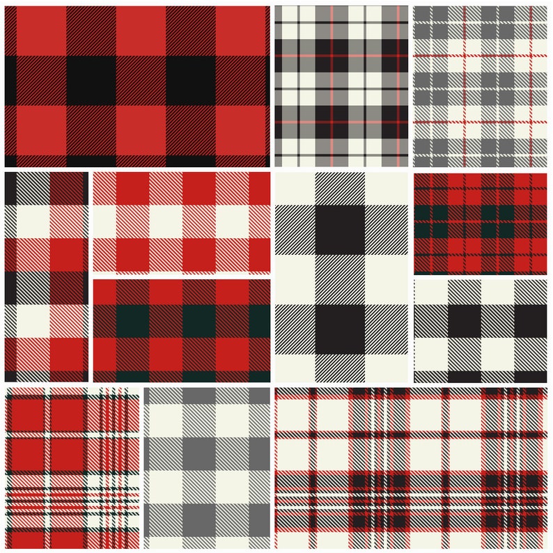 Lumberjack Digital Paper, Buffalo Plaid Check in Red, White, Black and ...