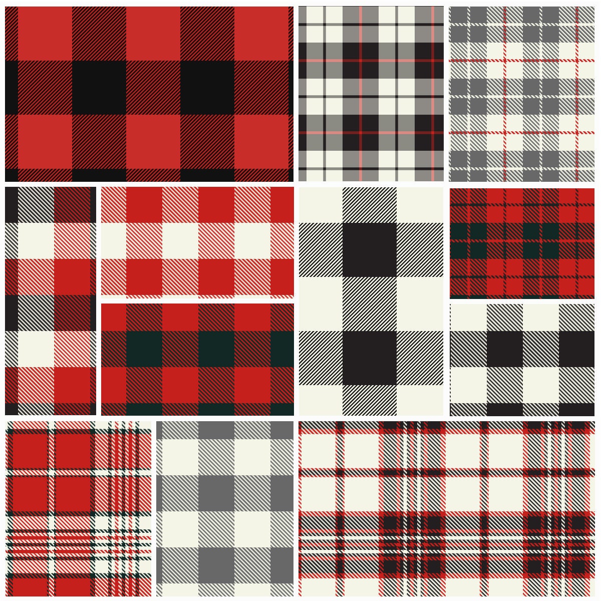 Lumberjack Digital Paper, Buffalo Plaid Check in Red, White, Black and ...