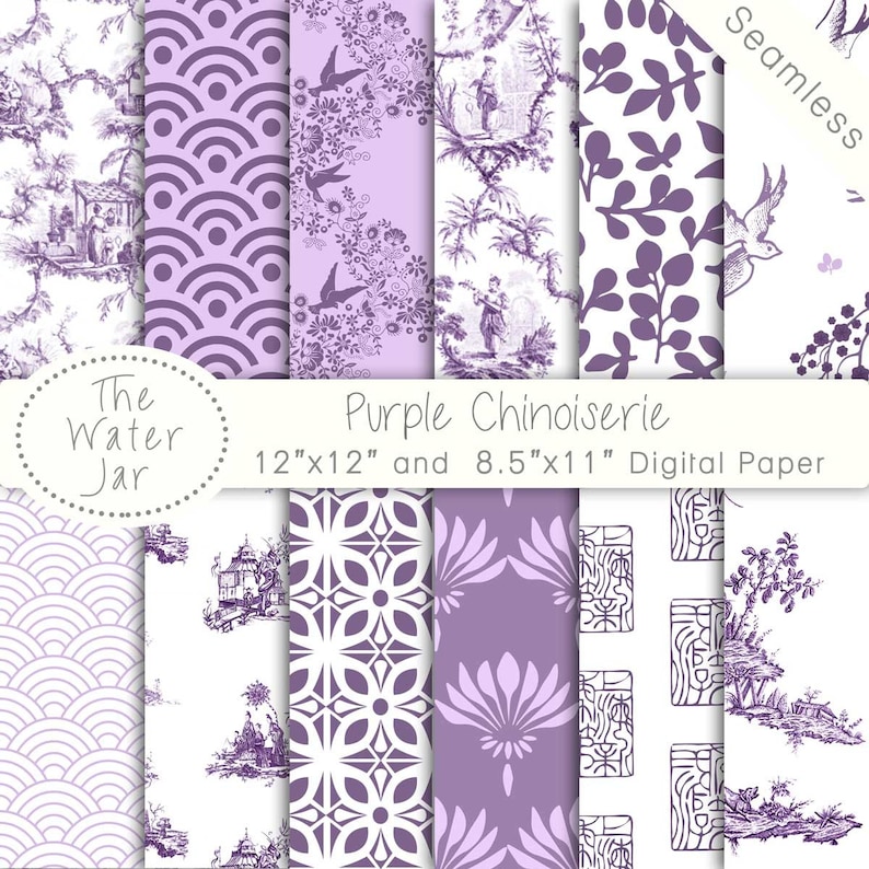 Digital Chinoiserie Paper Pack, Purple China Pattern, Digital Papers ...