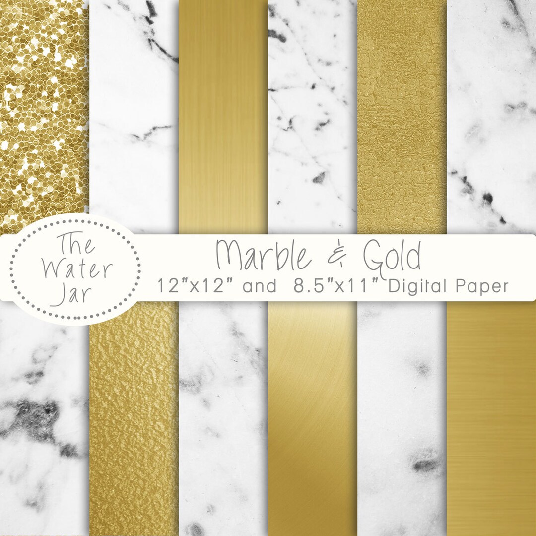 Marble Digital Paper and Gold Digital Paper, Gold and Marble Wallpaper ...