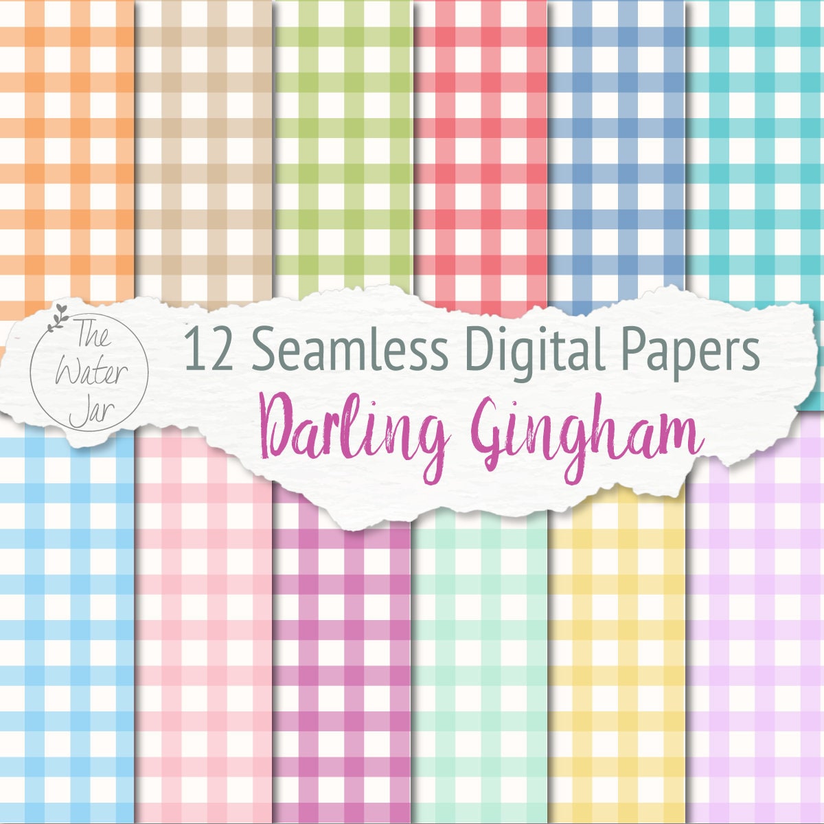 Gingham Digital Paper Pack, Bright Summer Gingham Check, Printable ...