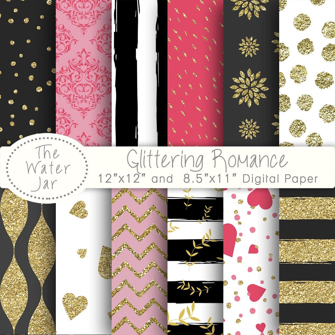 Paris Themed Digital Paper Pack in Classic Pink, Gold and Black ...