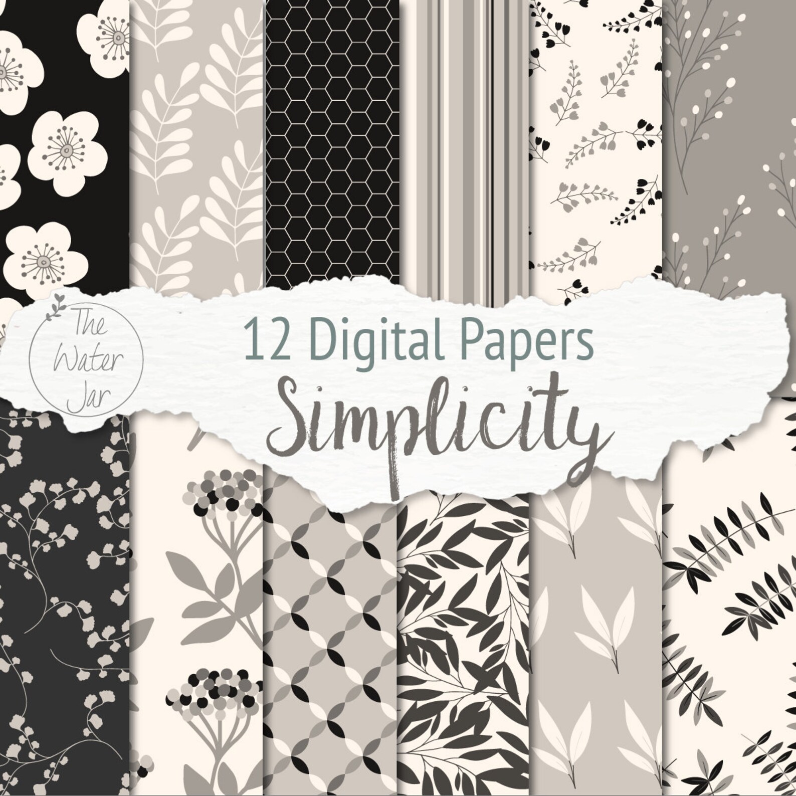 Black & White Digital Paper Pack, Pattern Designs for Commercial Use ...